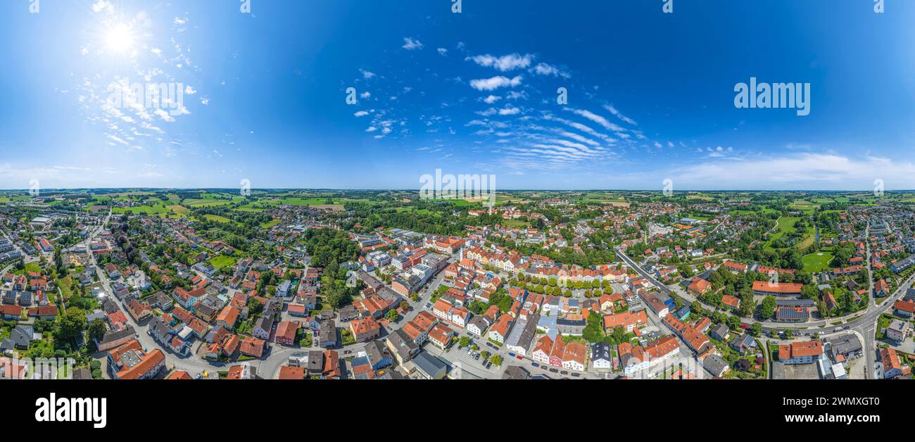 Aerial view of the town of Dorfen in the Isen valley in Upper Bavaria ...