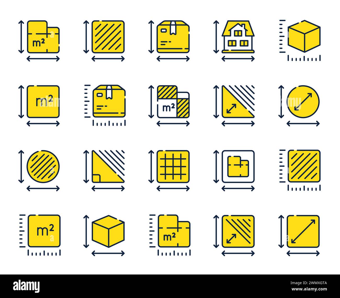 Dimension line icons. Square meter, Area size and Floor plan set. Vector Stock Vector Image ...