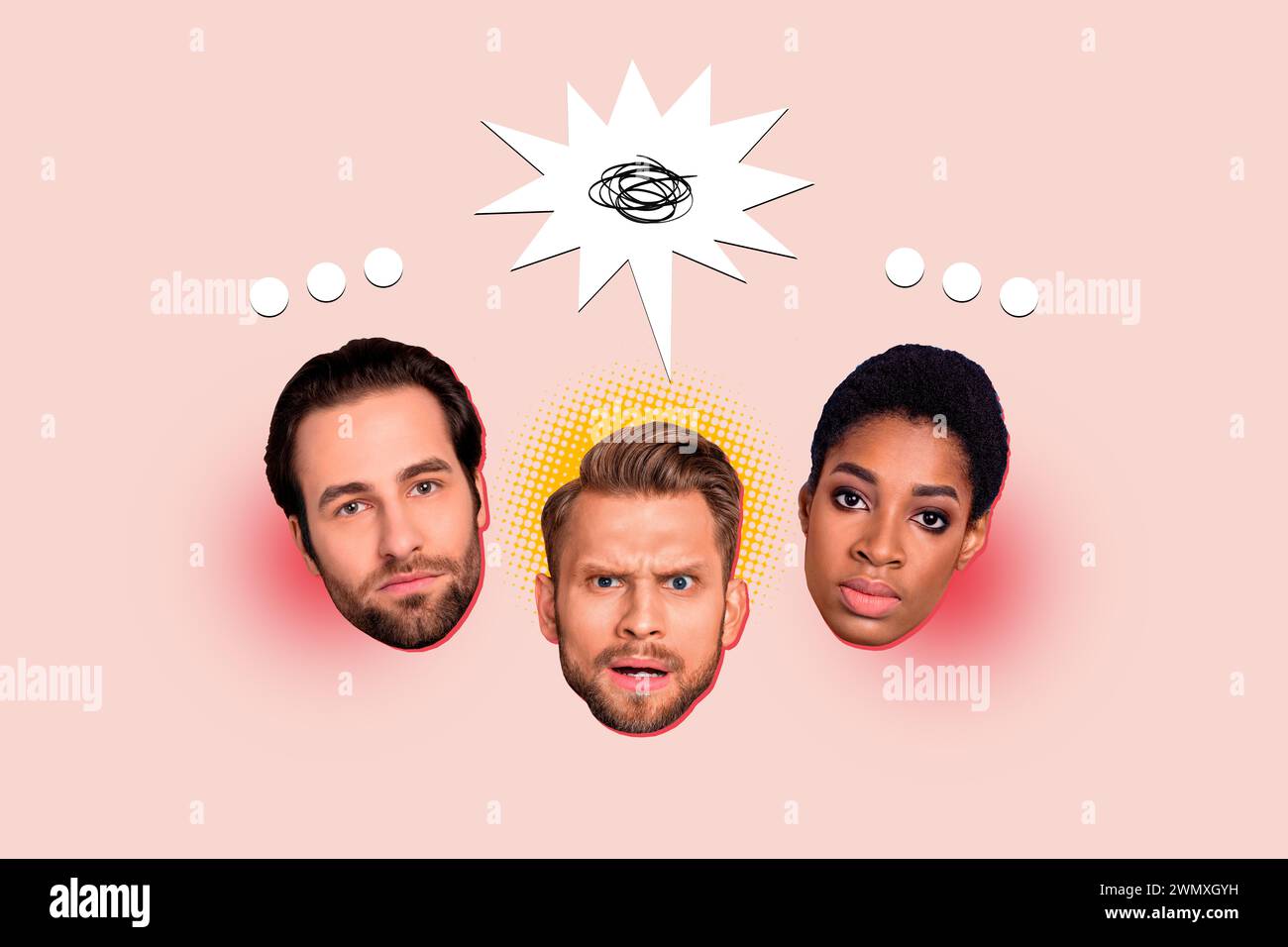 Creative composite artwork photo collage of confused man lost online ...