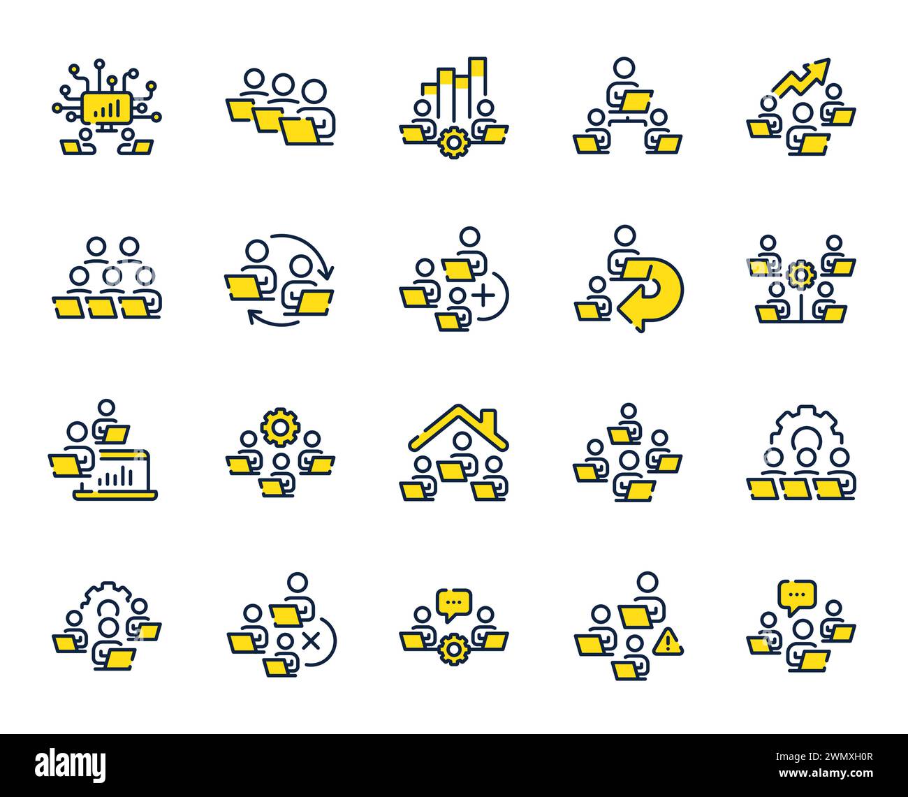 Teamwork line icons. Working at home, Online worker, Remote office ...