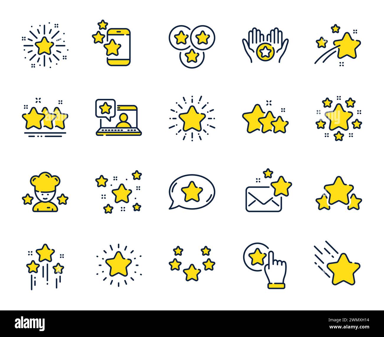Stars line icons. Falling star, Night, Glitter burst. Firework. Vector ...