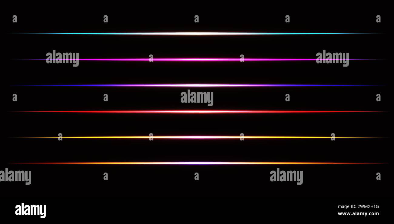 Multicolored laser beams isolated on a black background. Glowing ...