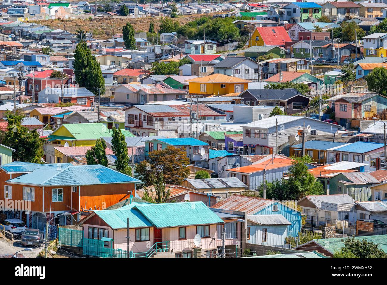 View over colourful houses made of wood and corrugated iron, city of ...