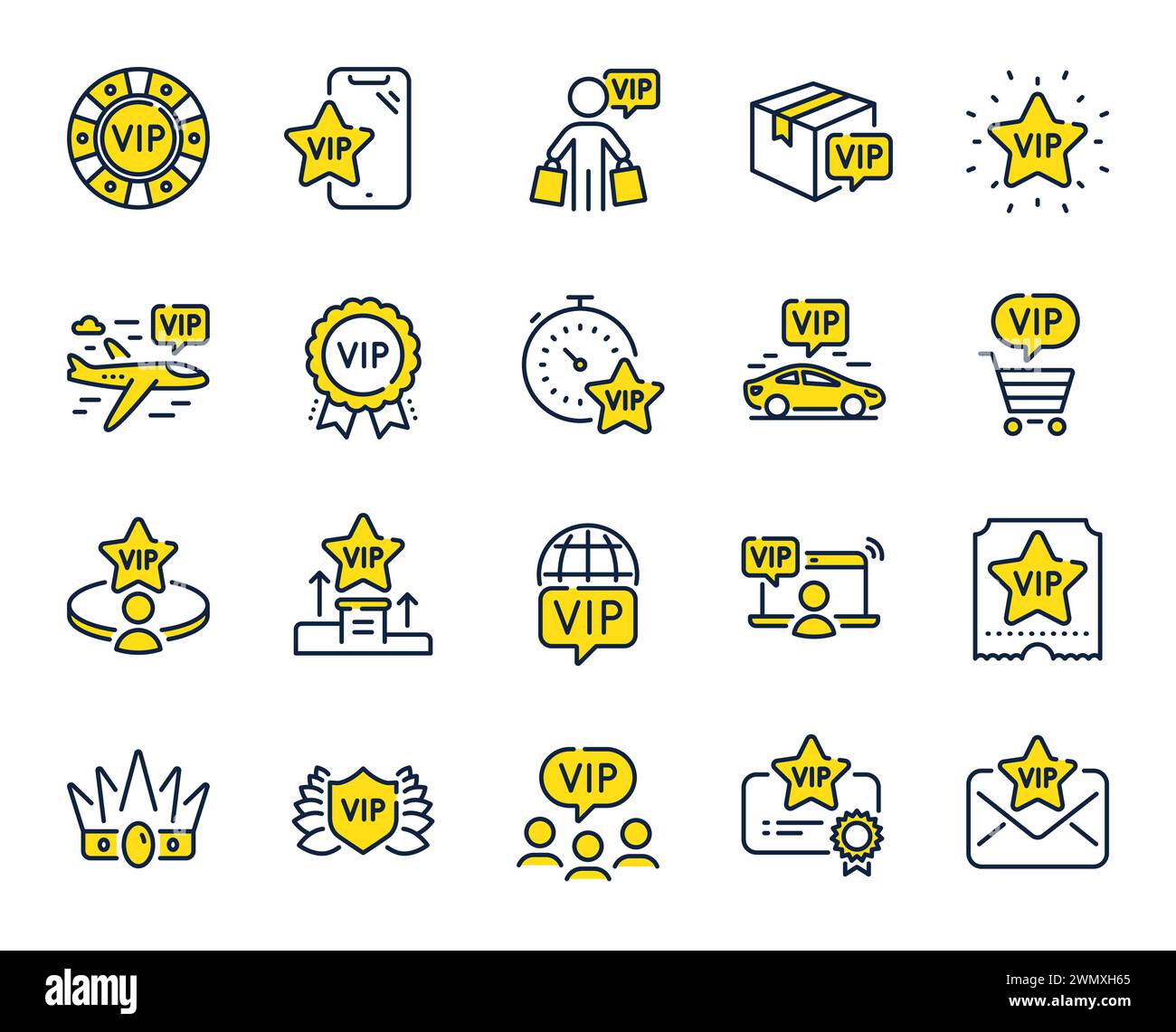 Vip line icons. Casino chips, very important person, delivery parcel ...