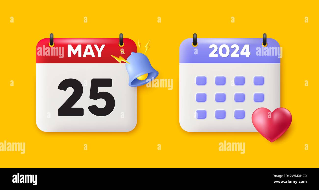2024 year calendar 3d icons. Date planner signs. Event reminder, 3d ...