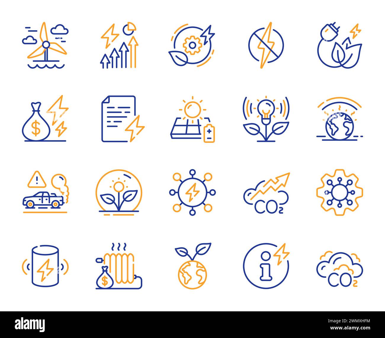 Green energy line icons. Warm climate, Sustainable power and Antistatic ...