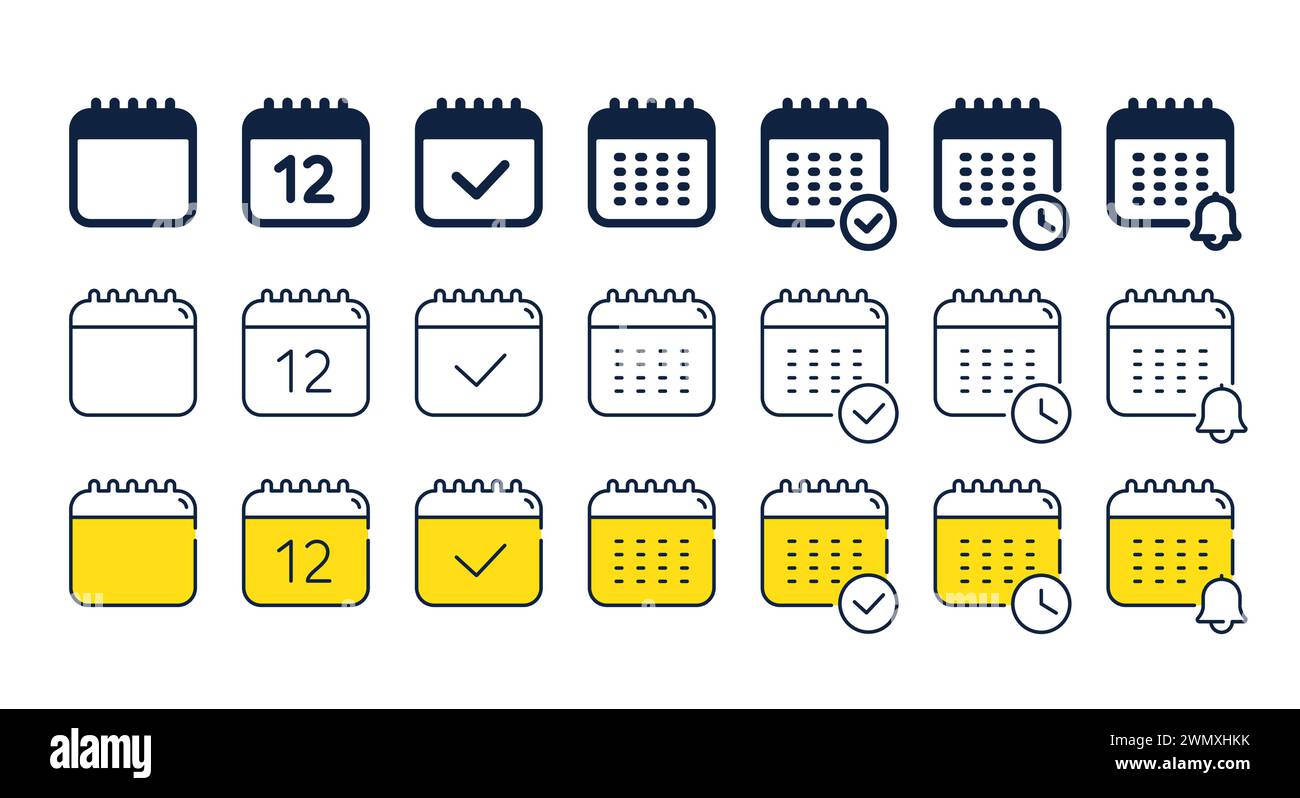Calendar icons set. Date planner signs. Event reminder, calendar organizer notification icon ...