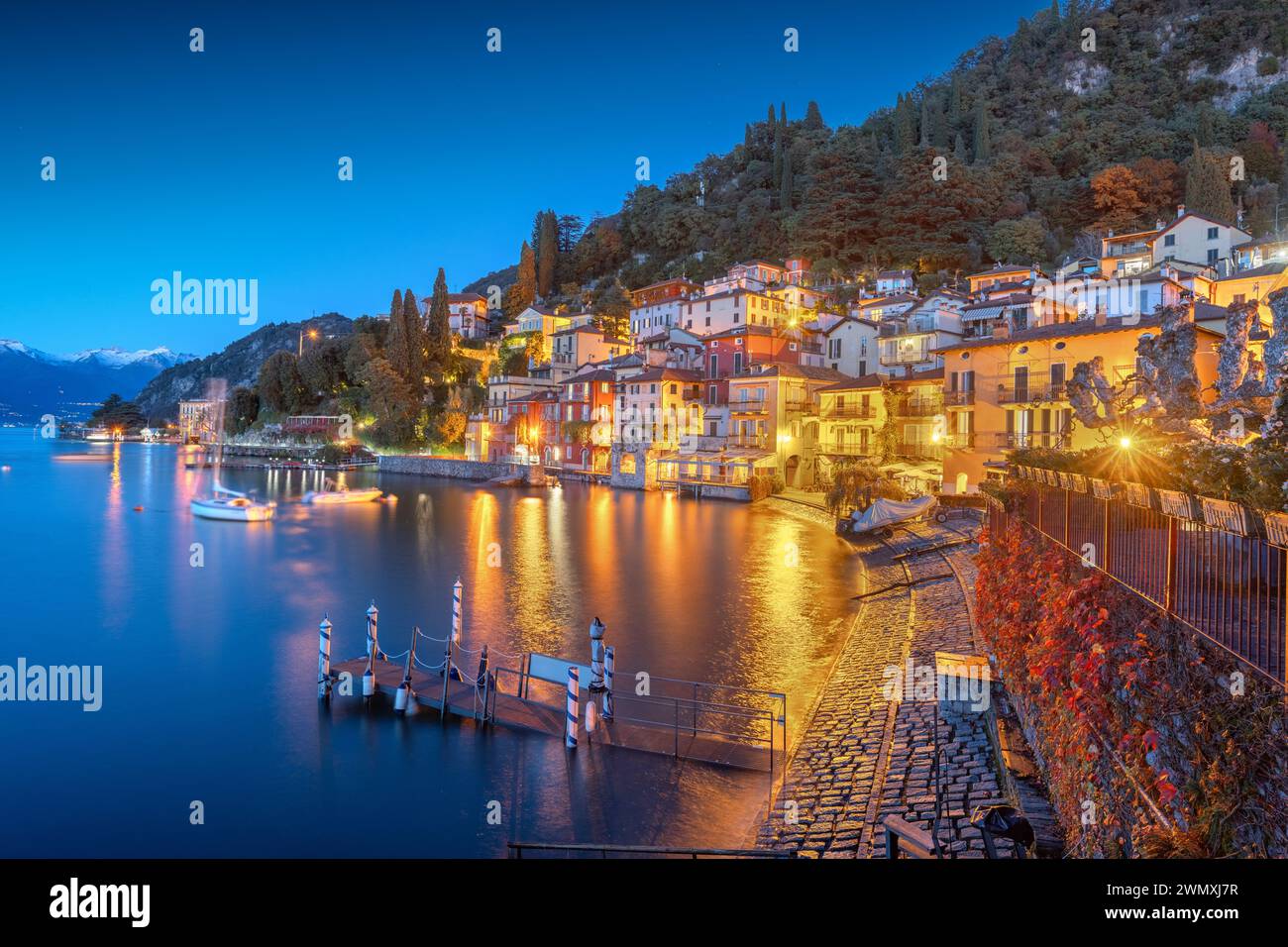 Varenna, Italytownscape on Lake Como at night Stock Photo - Alamy