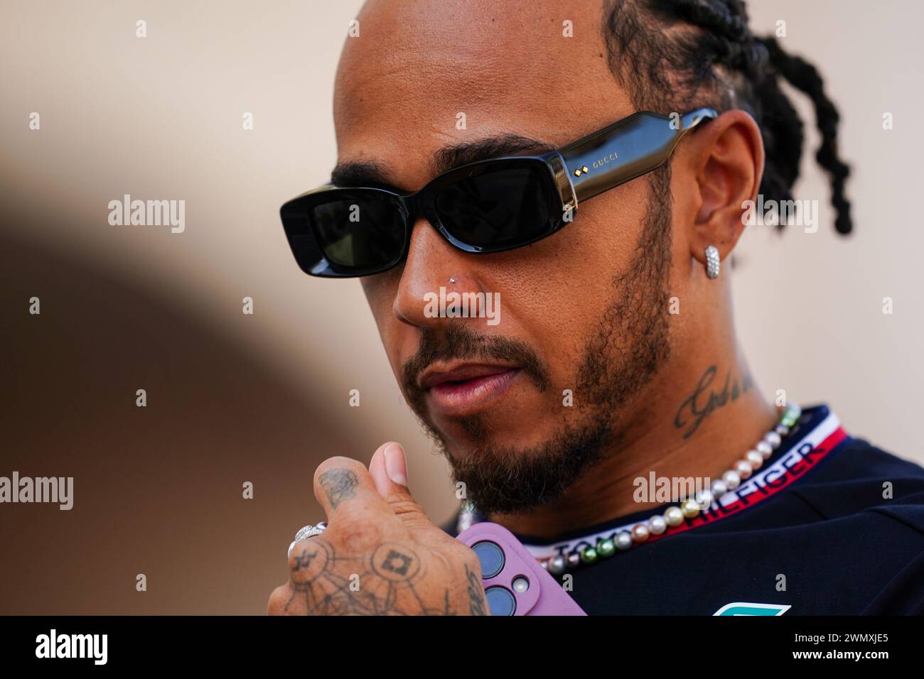 Mercedes driver Lewis Hamilton at the Bahrain International Circuit ...