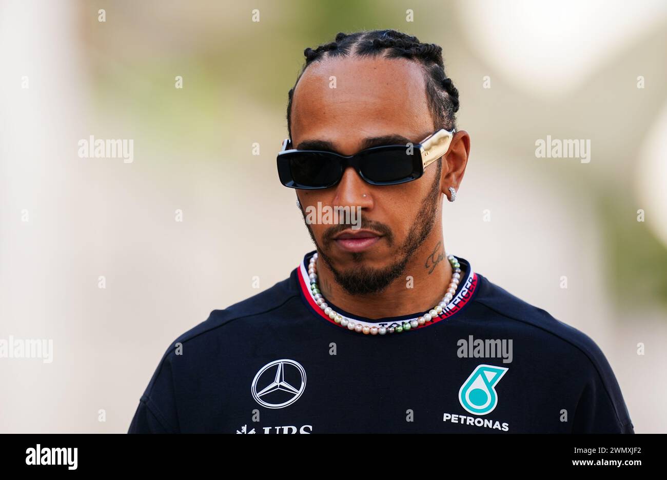 Mercedes driver Lewis Hamilton at the Bahrain International Circuit ...