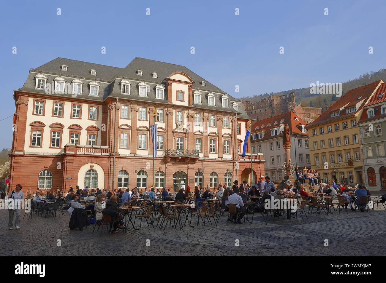 Town hall and street cafe, Heidelberg, Baden-Wuerttemberg, Germany ...