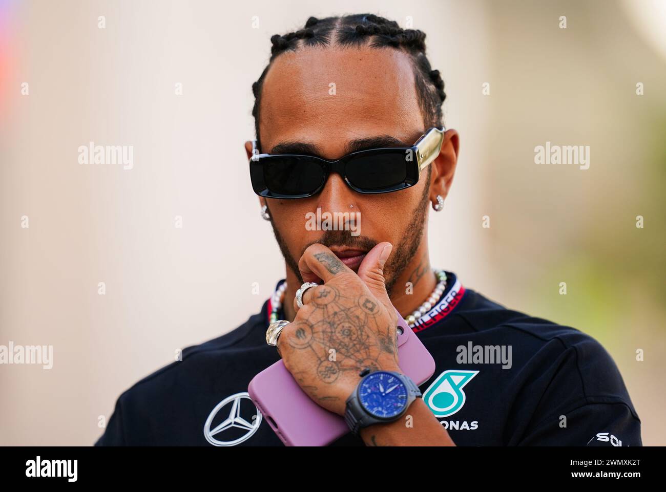 Mercedes driver Lewis Hamilton at the Bahrain International Circuit ...