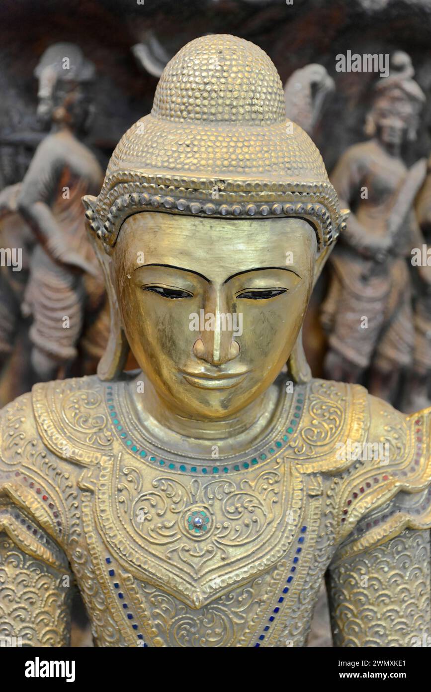 Sculptures on display, Buddhas in a shop, Mandalay, Myanmar Stock Photo ...