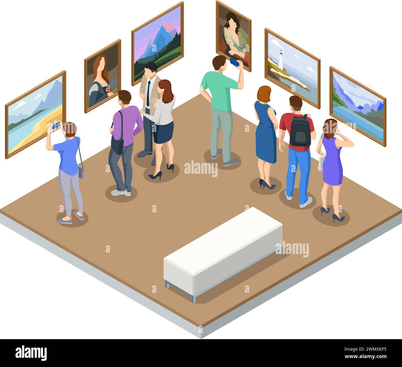 Isometric Interior of the Modern Art, an art museum. Room in museum ...