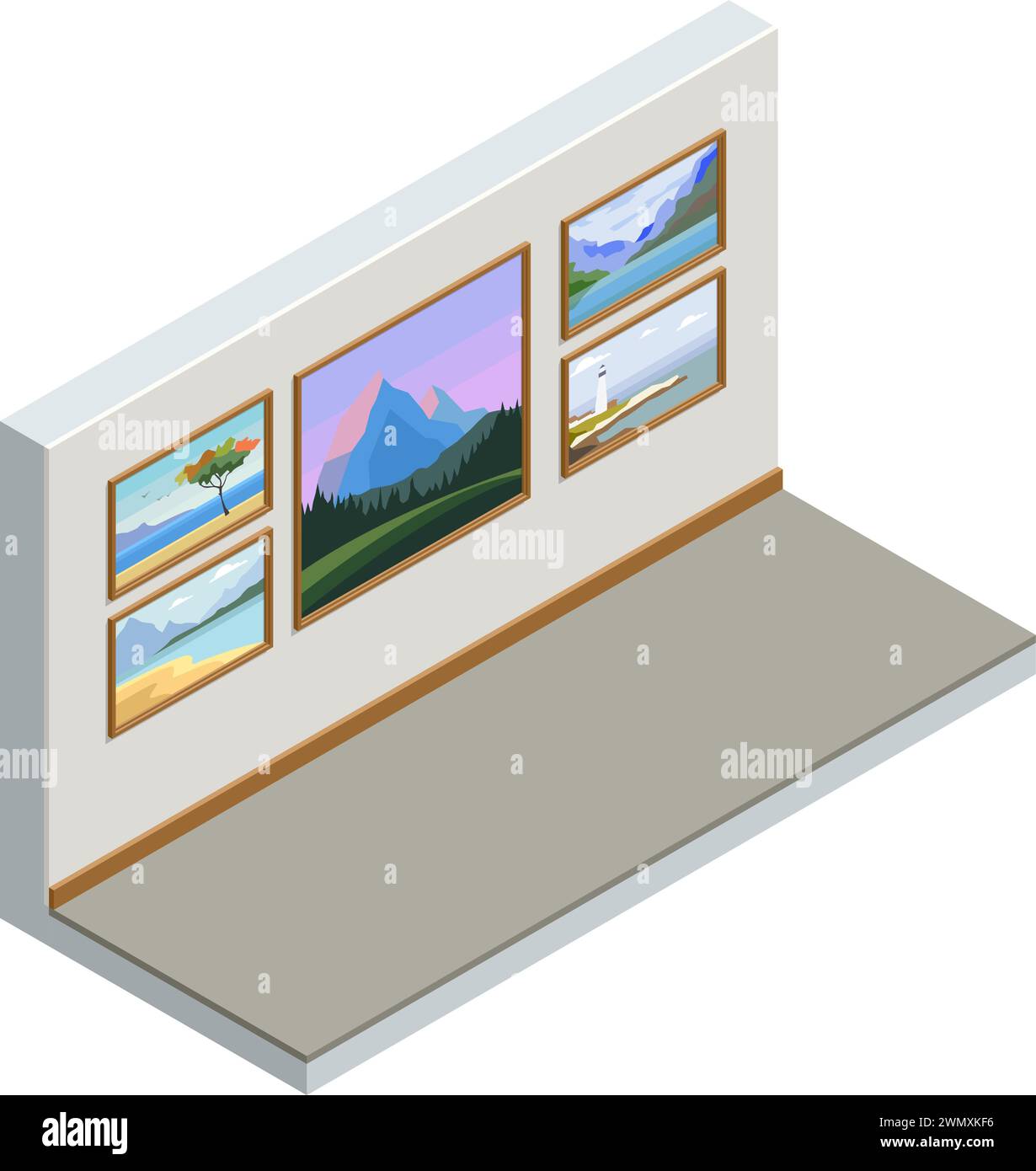 Isometric Interior of the Modern Art, an art museum. Room in museum ...