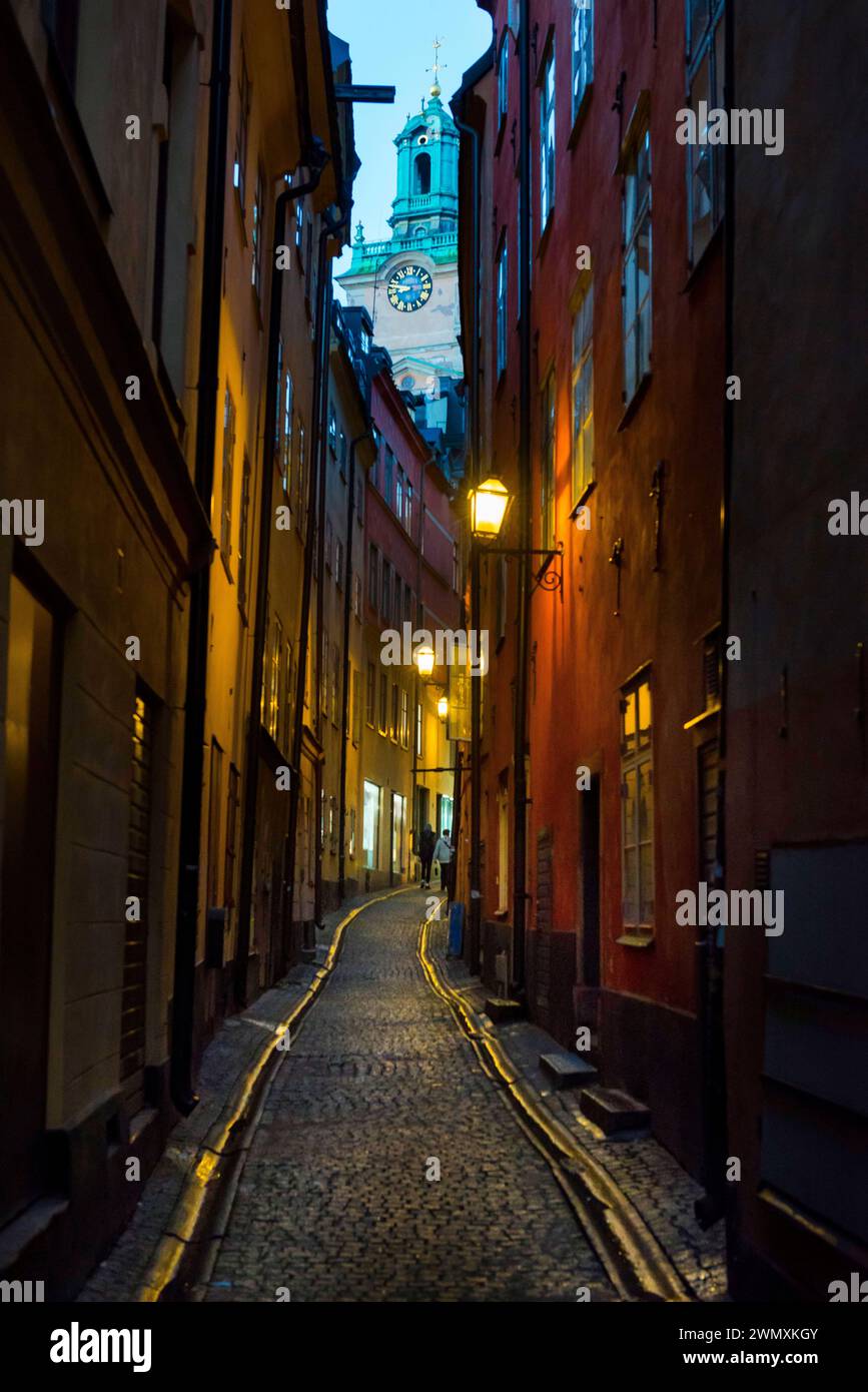 Houses in an alley of Gamla Stan, old town, centre, attraction, famous ...