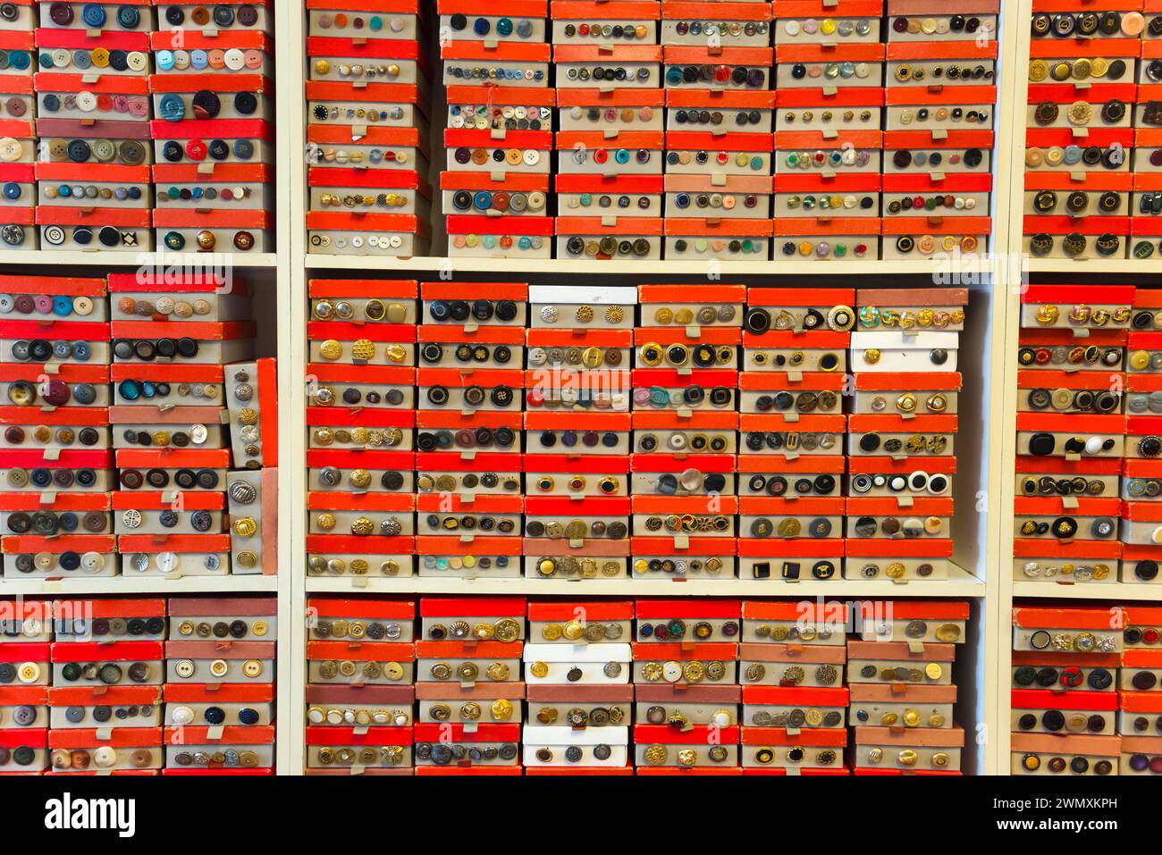 A wall full of buttons in different colours and shapes, Komotini ...