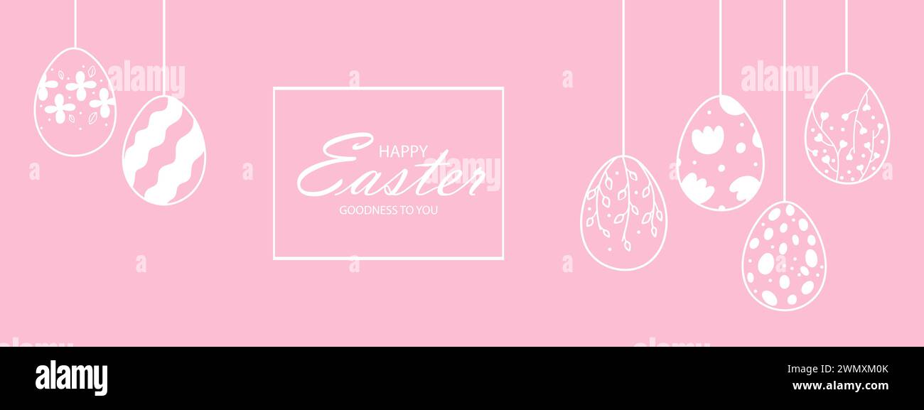Easter web banner with garland of vintage Easter eggs on pink ...