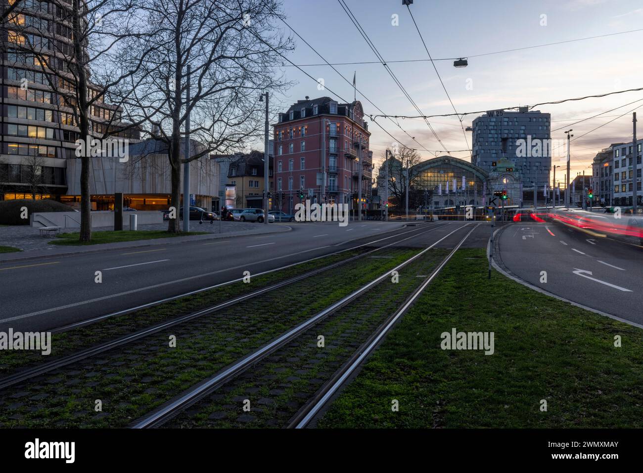 Tram tracks leading to the main railway station, SBB railway station ... Tram tracks leading to the main railway station, SBB railway station ...