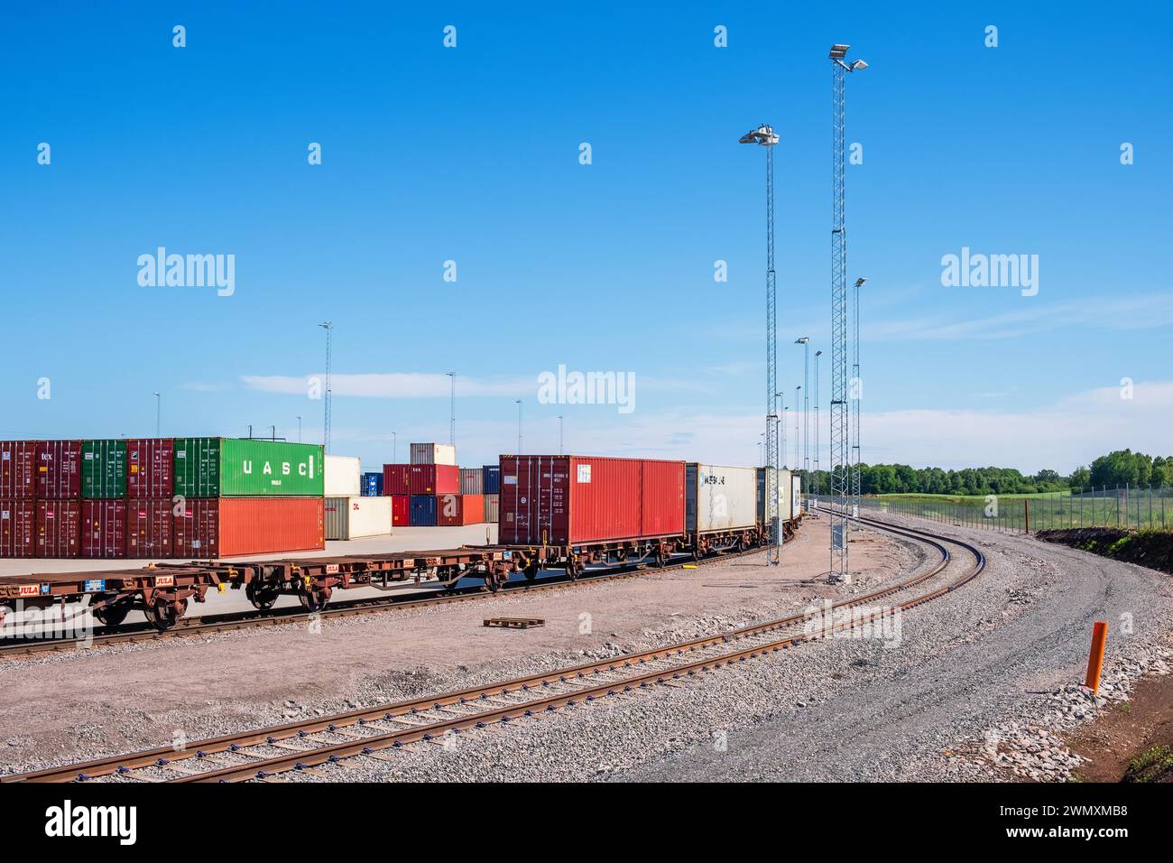 Freight wagons at a freight terminal for loading containers for rail ...