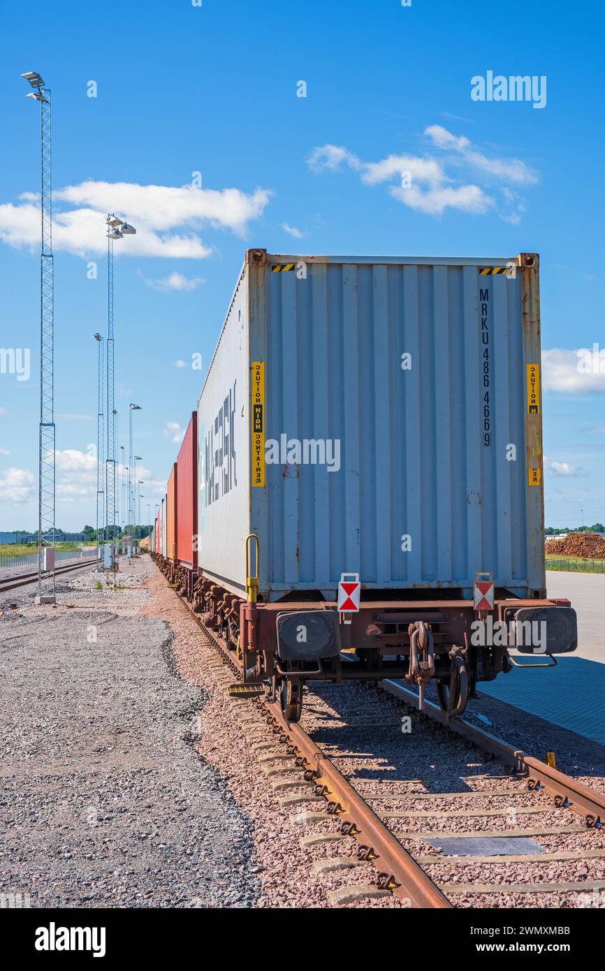 Freight wagons with containers on a railroad, Sweden Stock Photo - Alamy