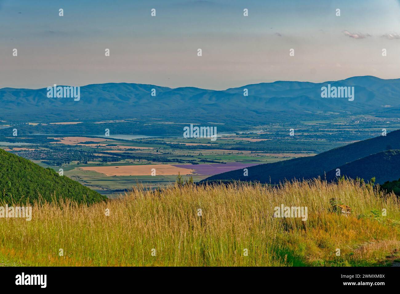 Mountain landscape of the Balkan Mountains and the forested slopes of ...