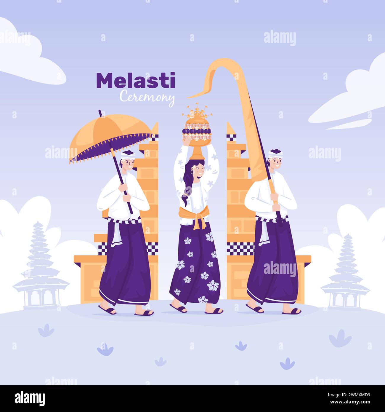 Melasti ceremony celebrates of Bali nyepi day illustration Stock Vector ...