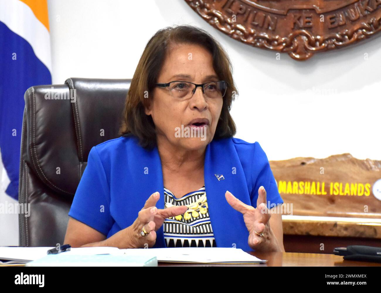 Hilda Heine, president of the Marshall Islands, gives an interview with ...
