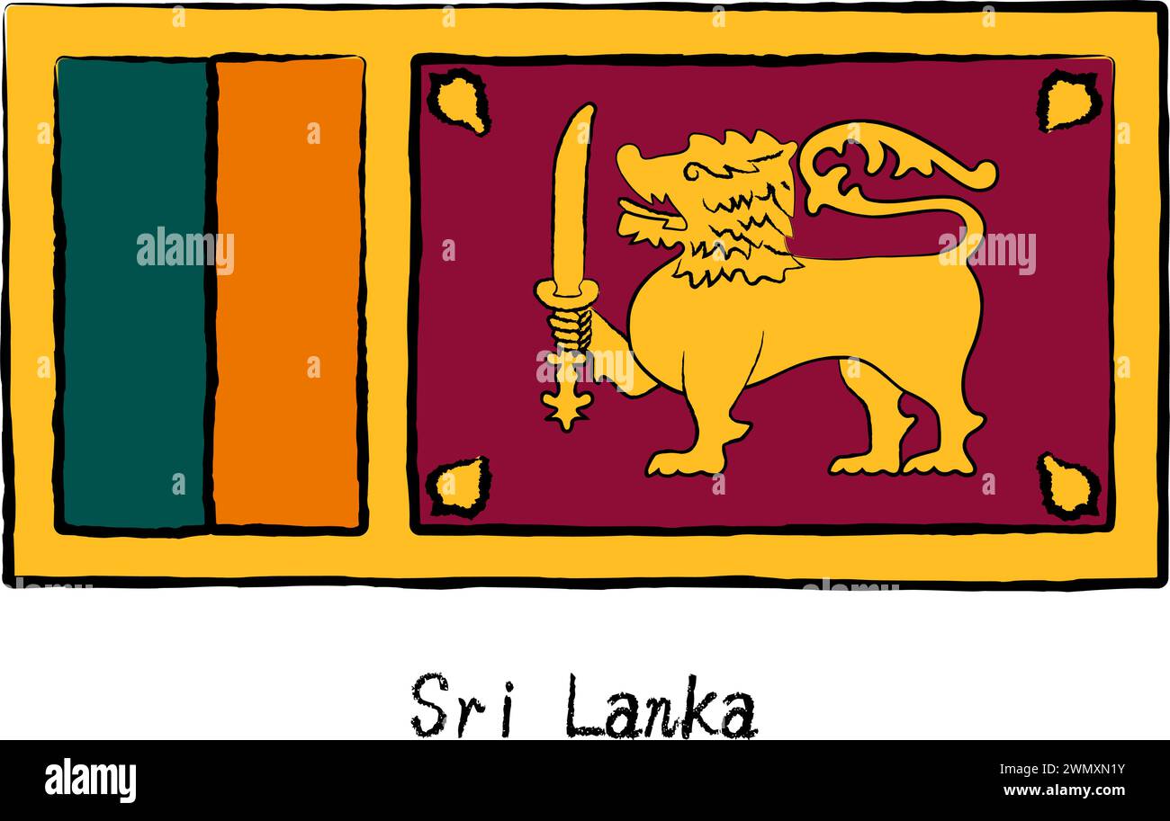 Analog hand-drawn world flag, Sri Lanka, Vector Illustration Stock ...