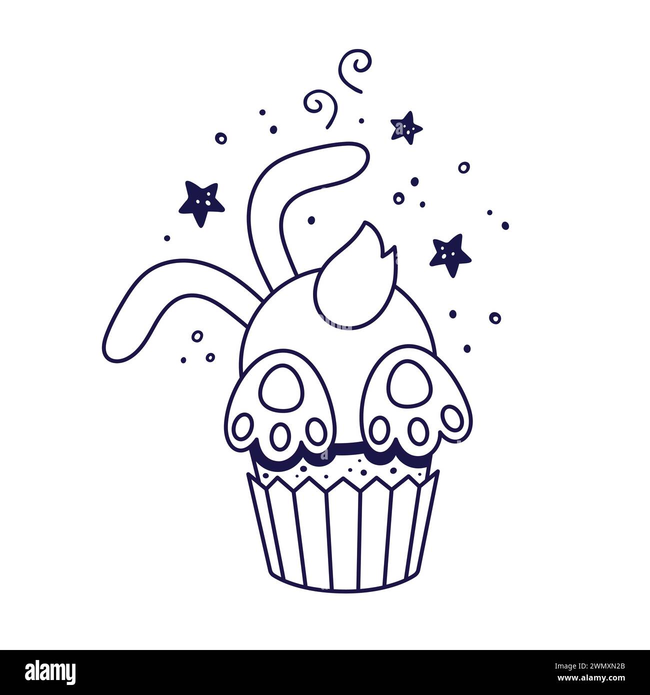 Easter cake - rabbit with ears in cartoon style. Easter bakery with ...