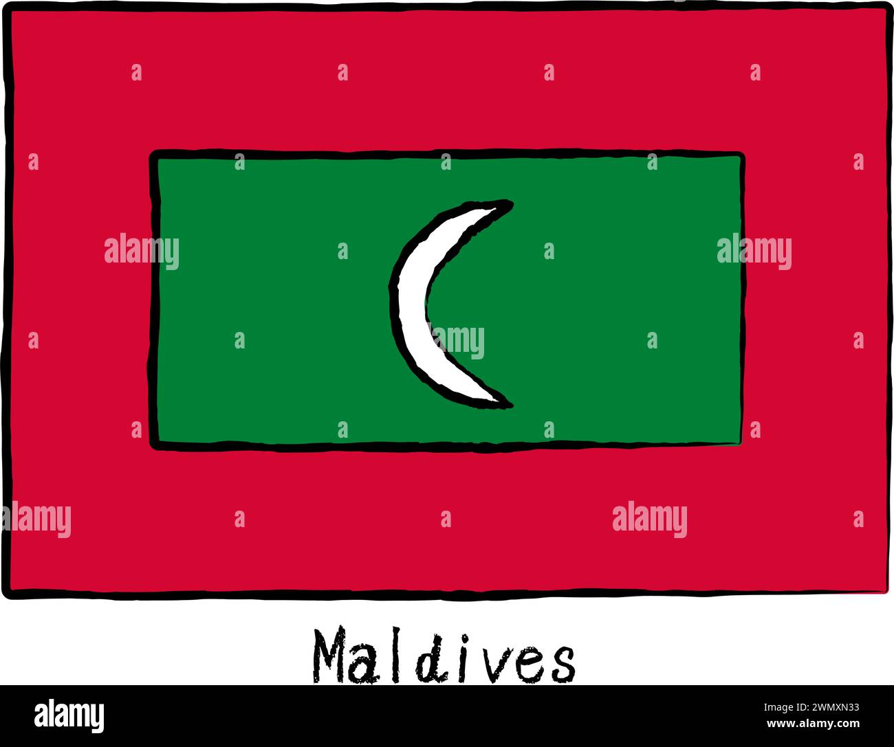 Analog hand-drawn world flag, Maldives, Vector Illustration Stock ...