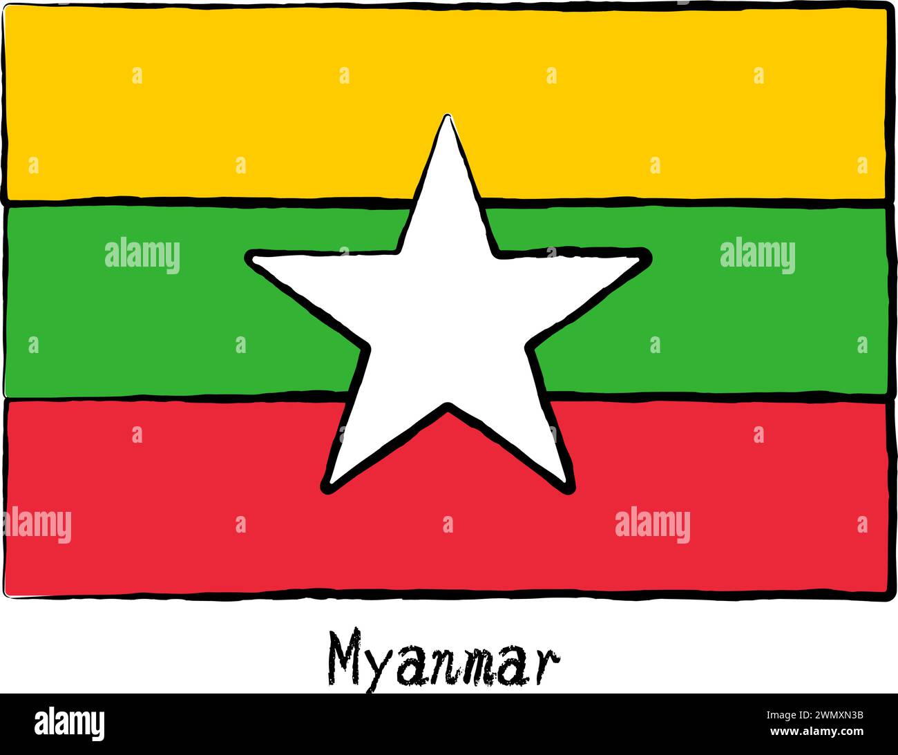 Analog hand-drawn world flag, Myanmar, Vector Illustration Stock Vector ...
