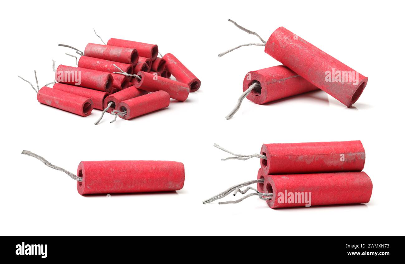 Red Firecrackers on white background Stock Photo - Alamy