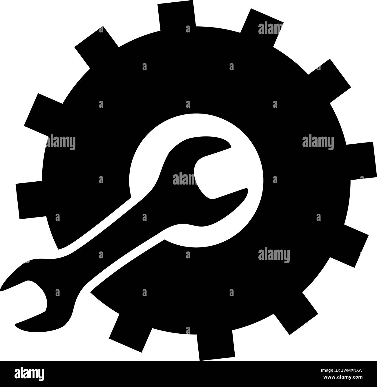 Gear and wrench icon Black and White Stock Photos & Images - Alamy