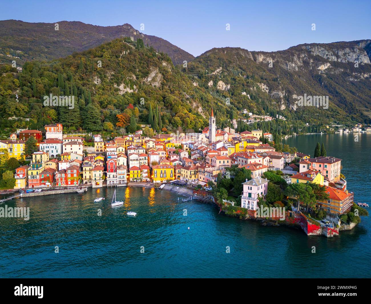 Varenna, Italy viewed from above Lake Como at dusk Stock Photo - Alamy
