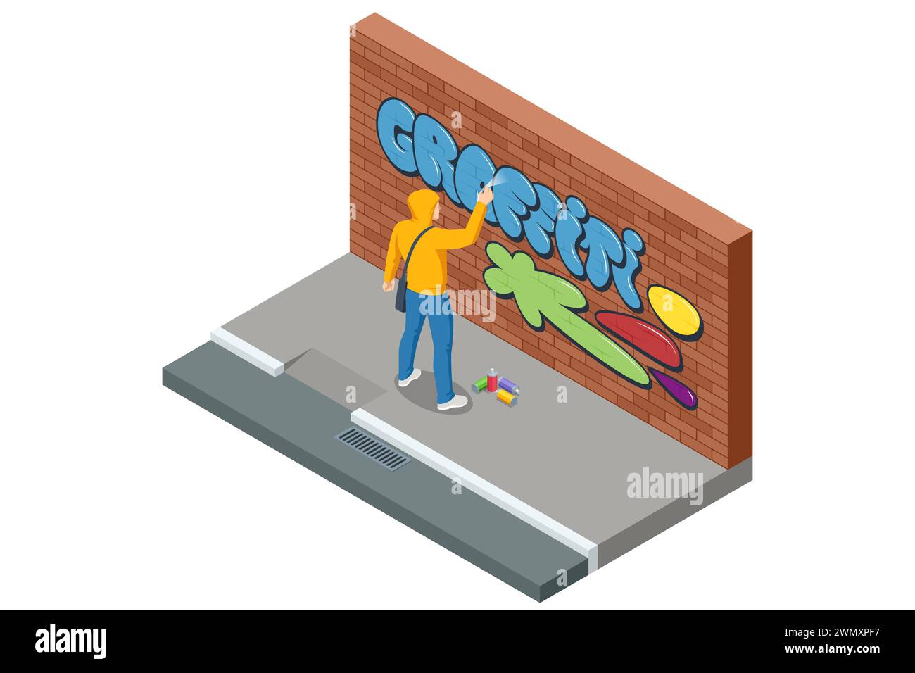 Isometric concept of Graffiti on wall. Urban Contemporary Culture ...