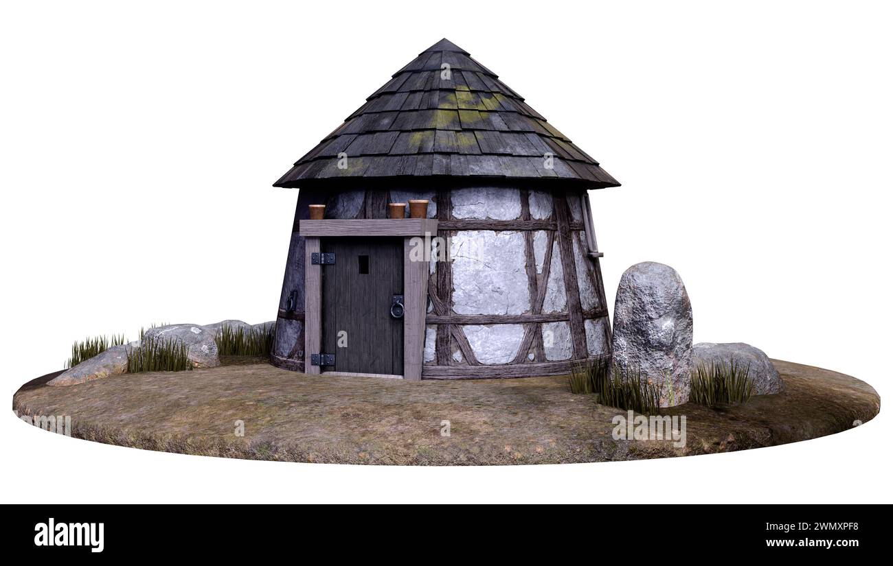 3D rendering of a fantasy hut isolated on white background Stock Photo ...