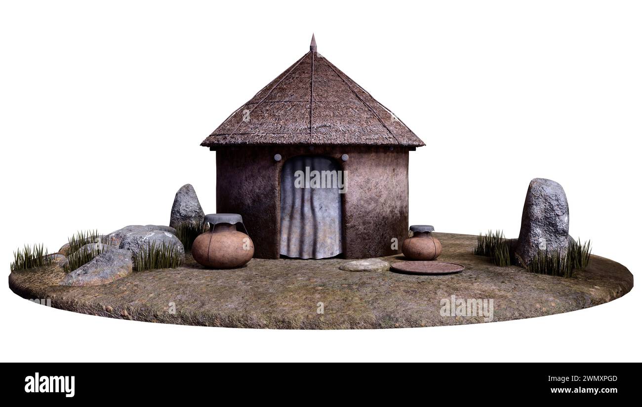 3D rendering of a fantasy hut isolated on white background Stock Photo ...