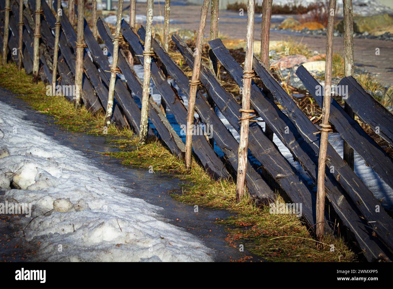 Old fence along rural road. Country Timber Fence. Old wood fence Stock ...
