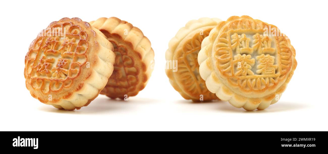 Mooncake isolated over white background Stock Photo - Alamy