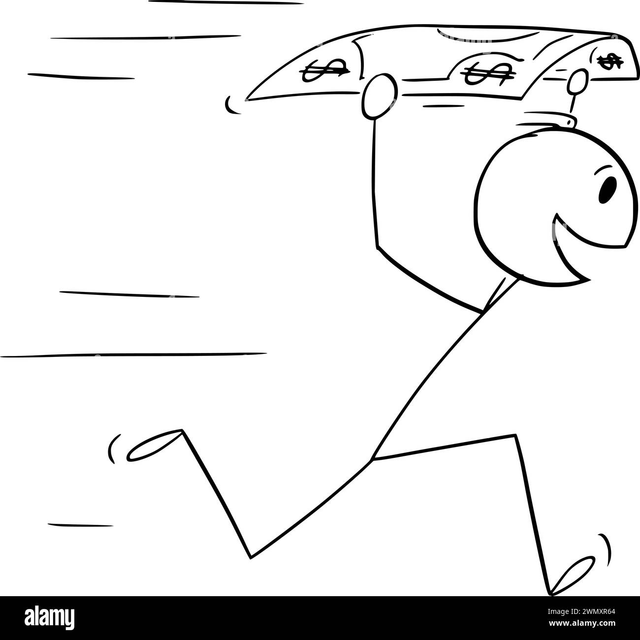 Person Running With Dollar Bill, Vector Cartoon Stick Figure ...