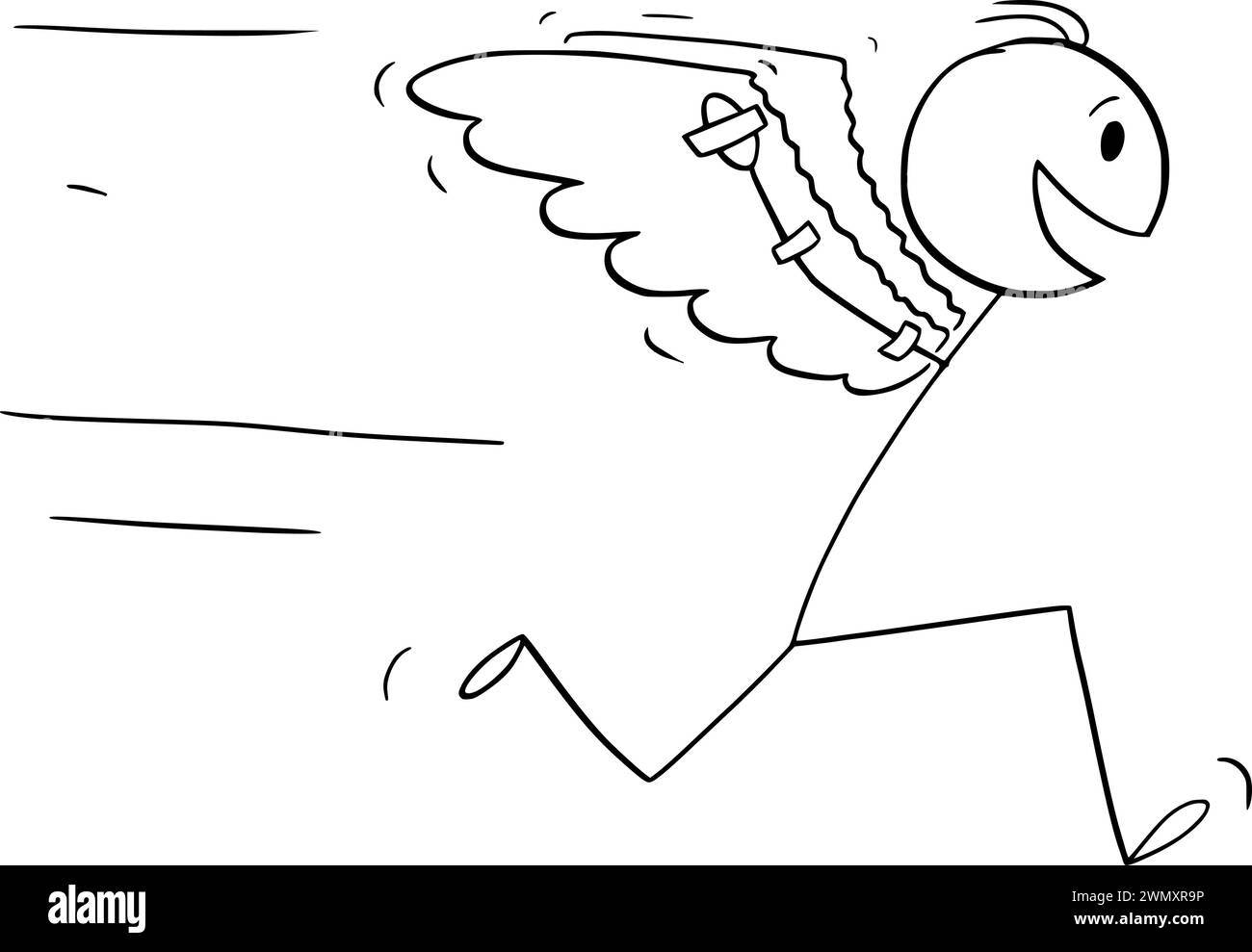 Person With Wings Wants to Fly, Vector Cartoon Stick Figure ...