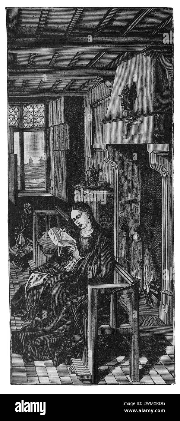 The Blessed Virgin Mary learning to read, from the painting by Jan Van ...