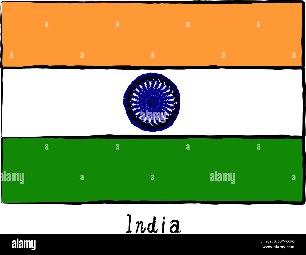 Analog hand-drawn world flag, India, Vector Illustration Stock Vector ...