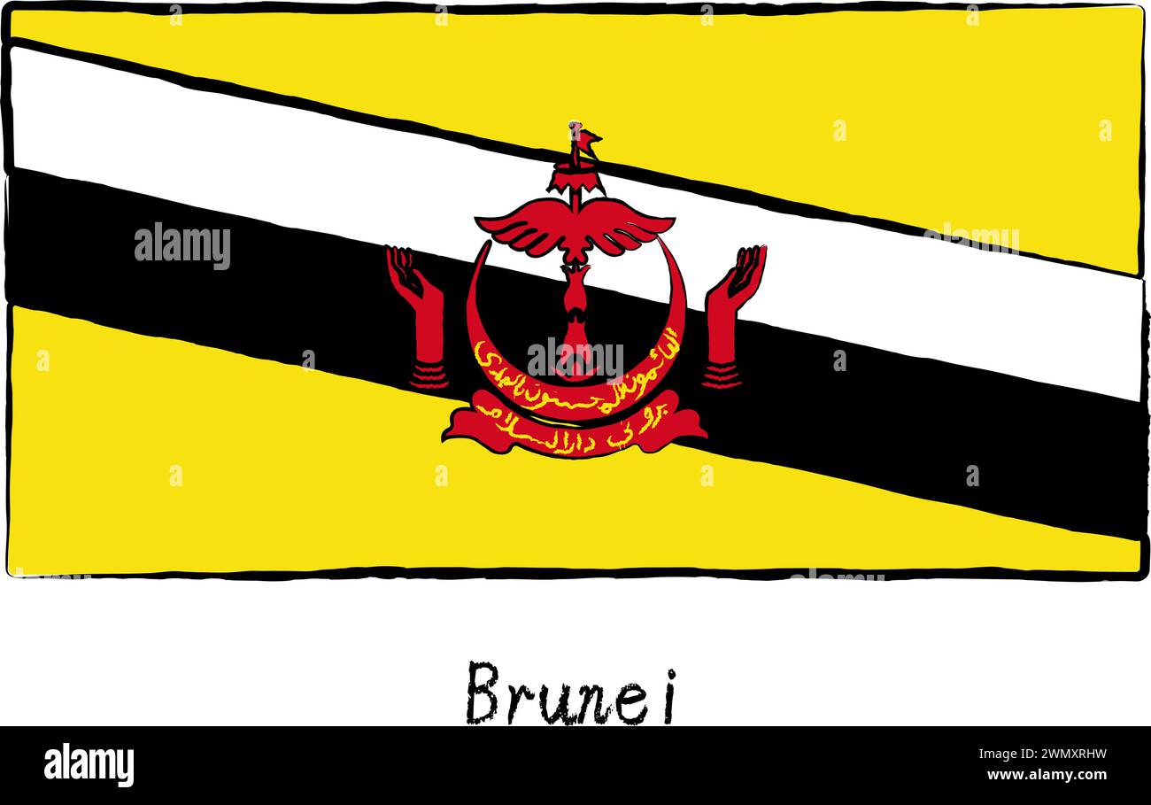 Analog hand-drawn world flag, Brunei, Vector Illustration Stock Vector ...