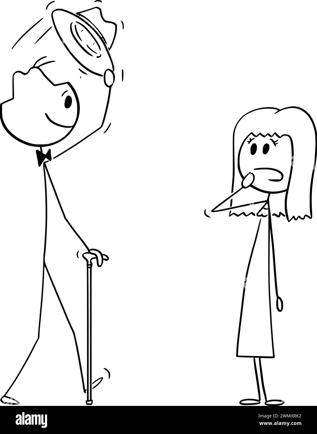 Victorian Gentleman In Hat Vector Cartoon Stick Figure Illustration