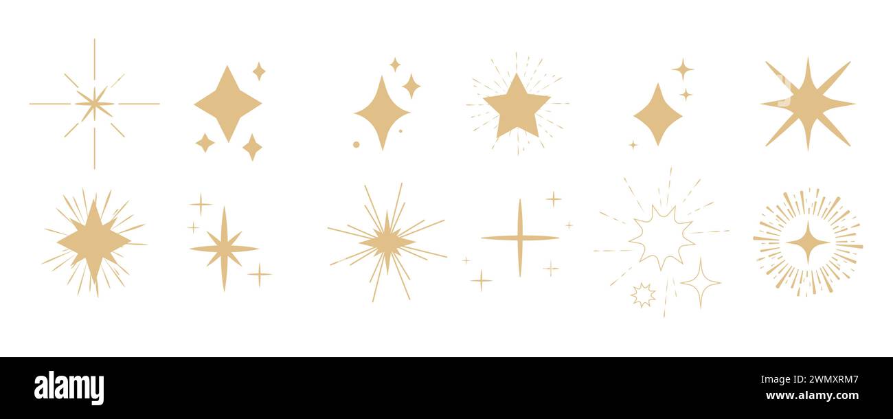 Star blink doodle gold sparkle, set sparkle fireworks, holiday party explosion isolated on white ...