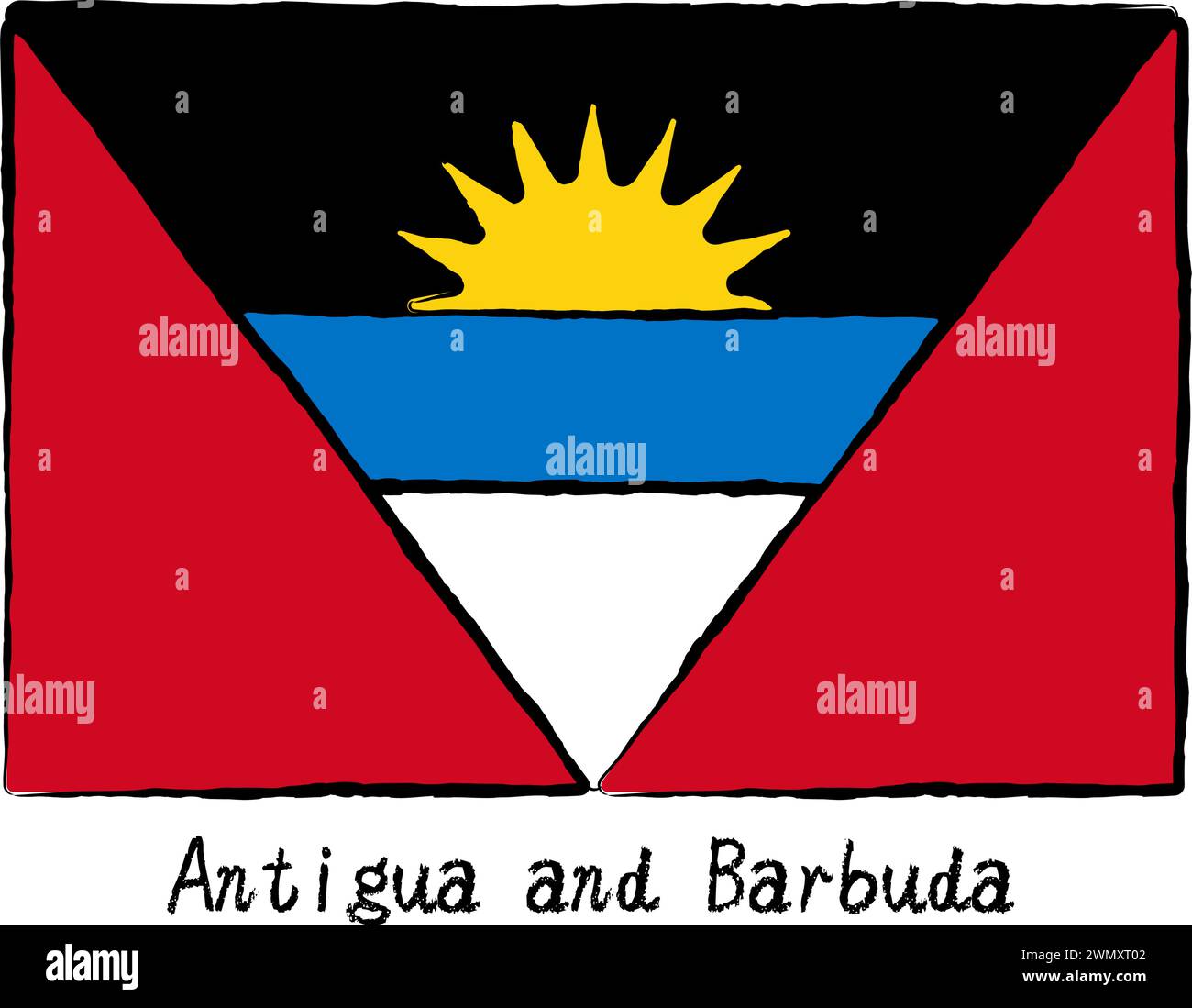 Analog hand-drawn style Flags of the world, Antigua and Barbuda, Vector ...