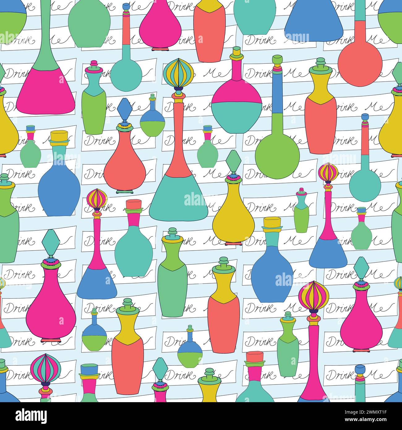 Vector hand drawn potion flasks and bottles seamless pattern, perfect ...