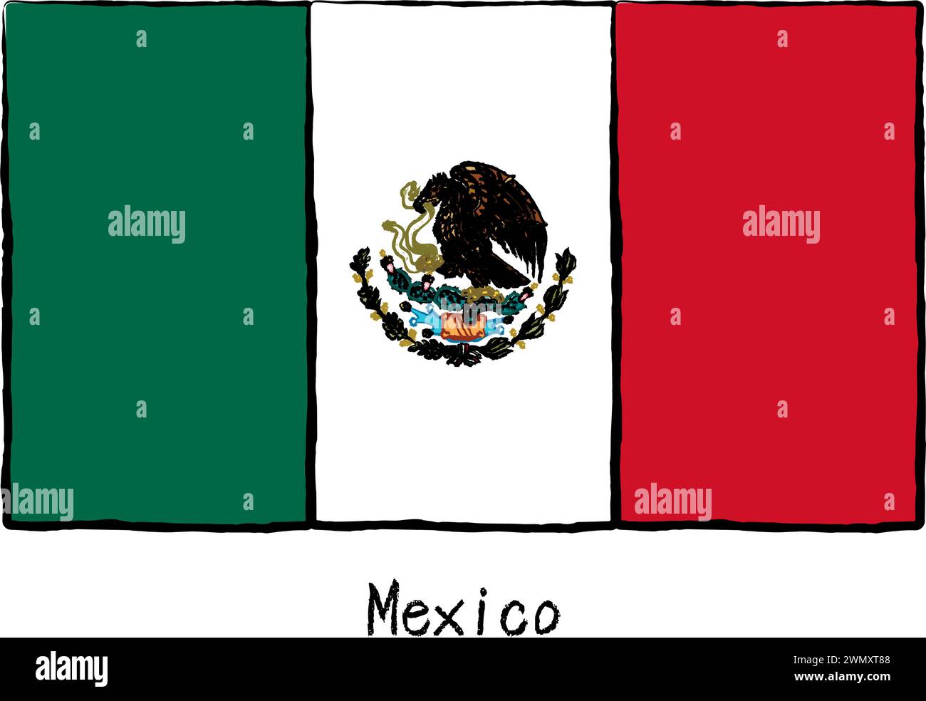 Analog hand-drawn world flag, Mexico, Vector Illustration Stock Vector ...
